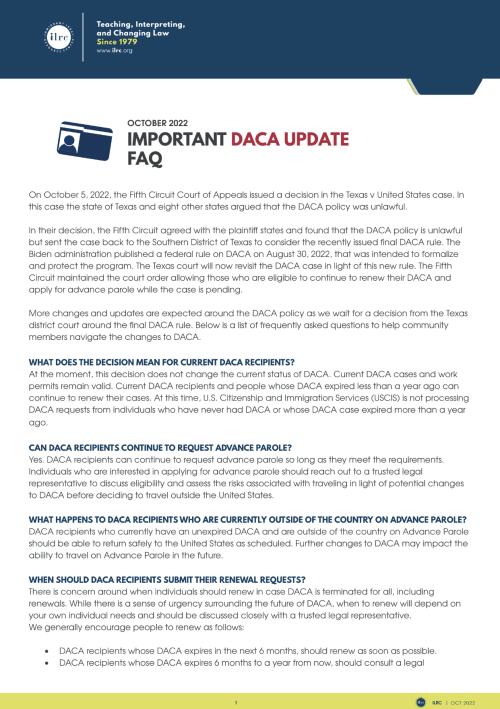 DACA Updates FAQ | Immigrant Legal Resource Center | ILRC