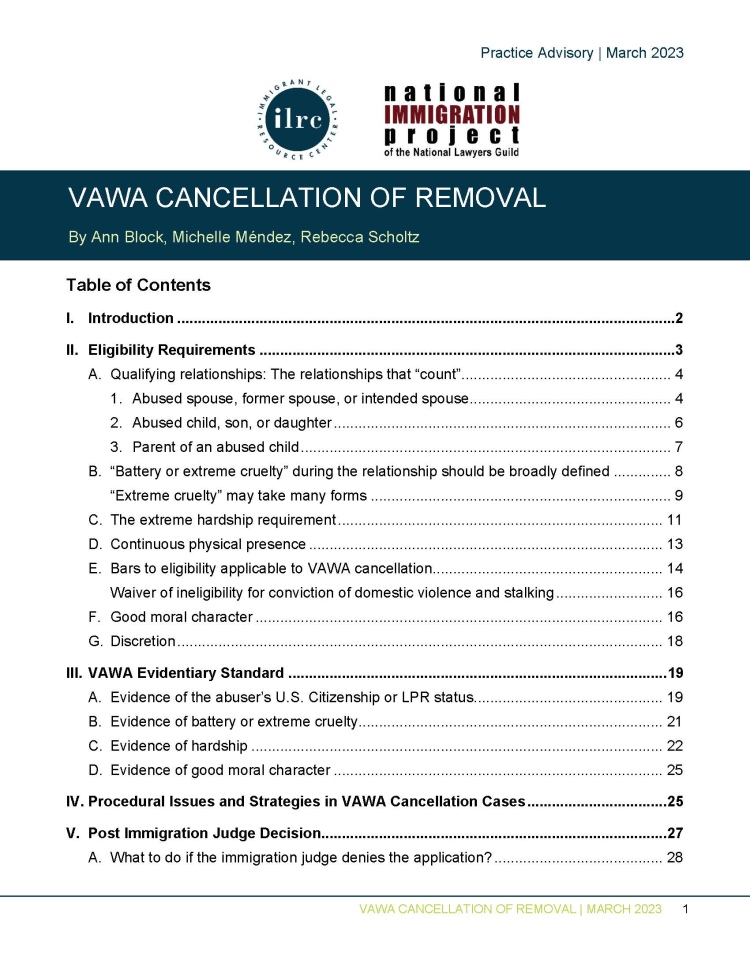 VAWA Cancellation of Removal | Immigrant Legal Resource Center | ILRC