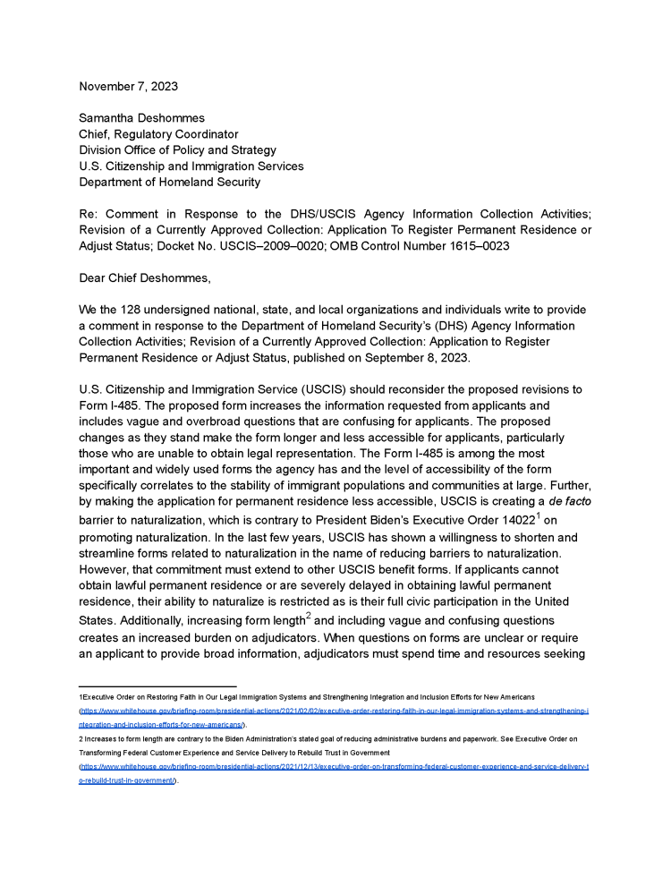 ILRC Leads Sign-On Comment on Proposed Changes to Form I-485 ...