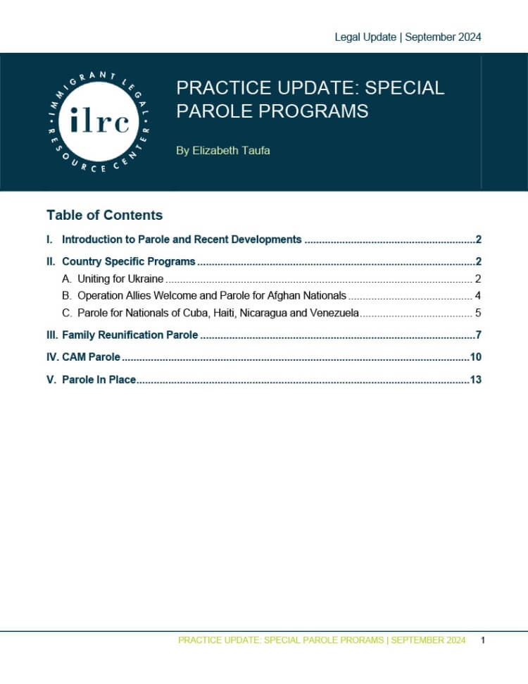 Special Parole Programs Practice Advisory | Immigrant Legal Resource ...