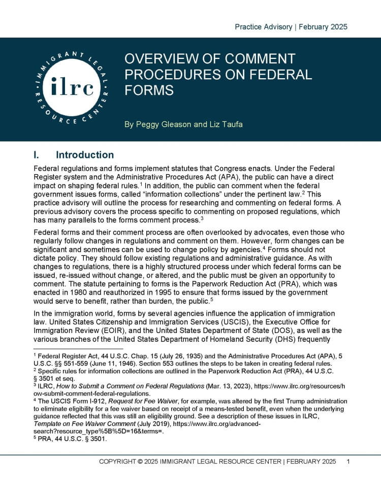 Overview of Comment Procedures on Federal Forms | Immigrant Legal ...