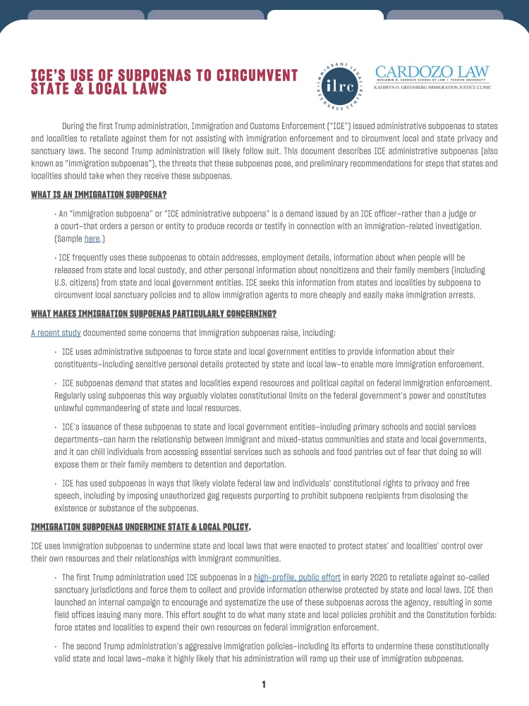 ICE Use Of Subpoenas To Circumvent State and Local Laws | Immigrant ...