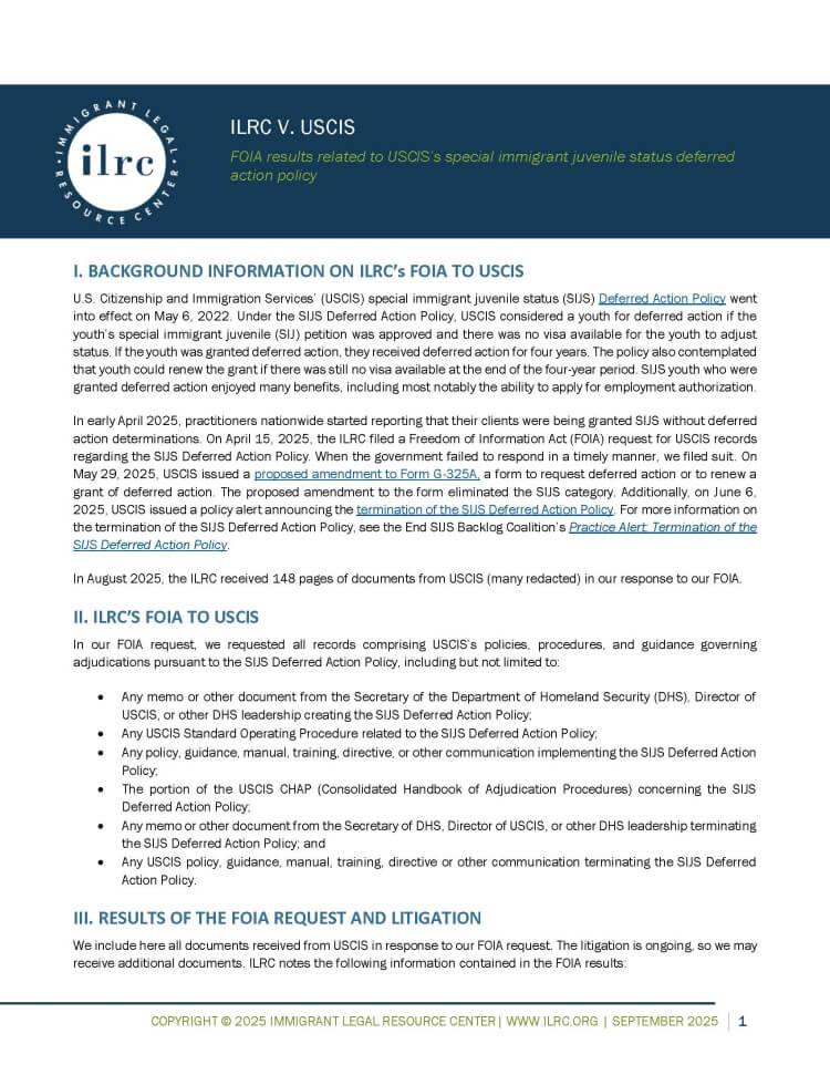 FOIA Results on SIJS Deferred Action Policy | Immigrant Legal Resource ...