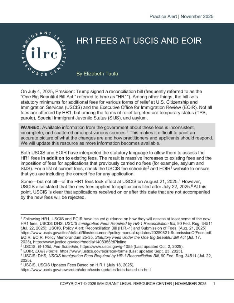 HR1 Fees at USCIS and EOIR | Immigrant Legal Resource Center | ILRC