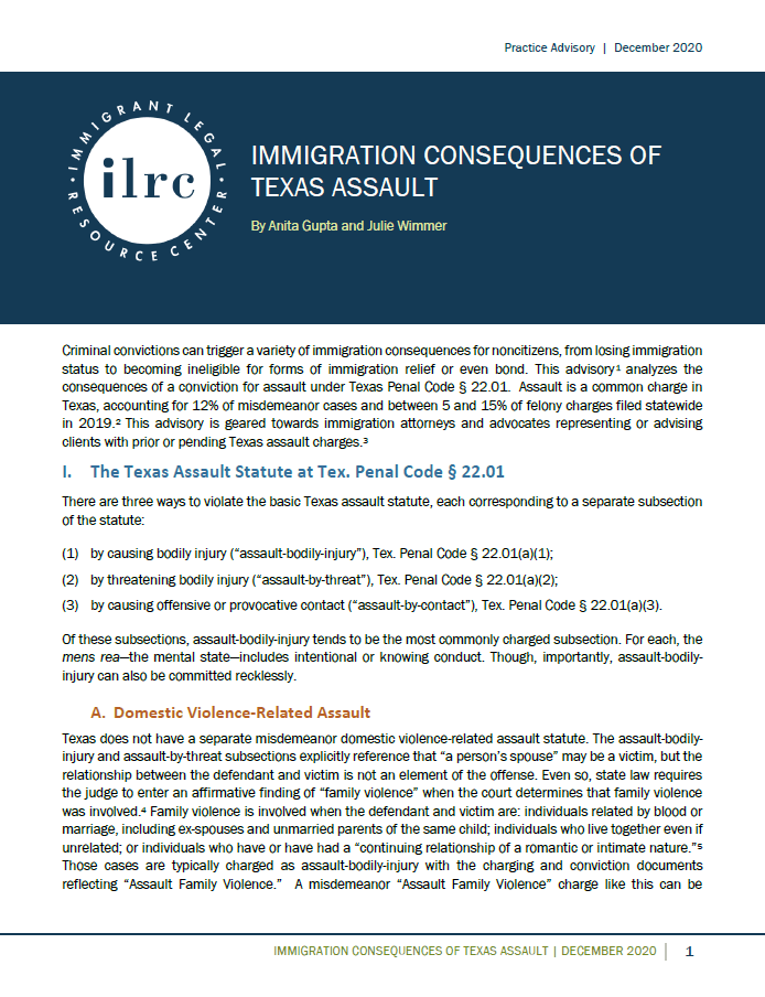 Immigration Consequences of Texas Assault (August 2022) | Immigrant ...