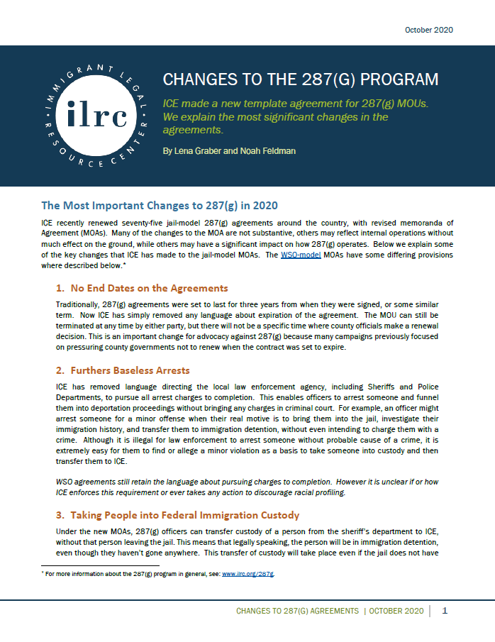 Changes to the 287(g) Program | Immigrant Legal Resource Center | ILRC