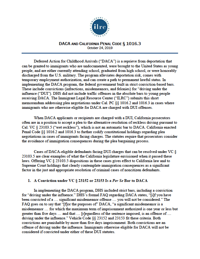 Prosecutorial Obligations with DUI and DACA | Immigrant Legal Resource ...