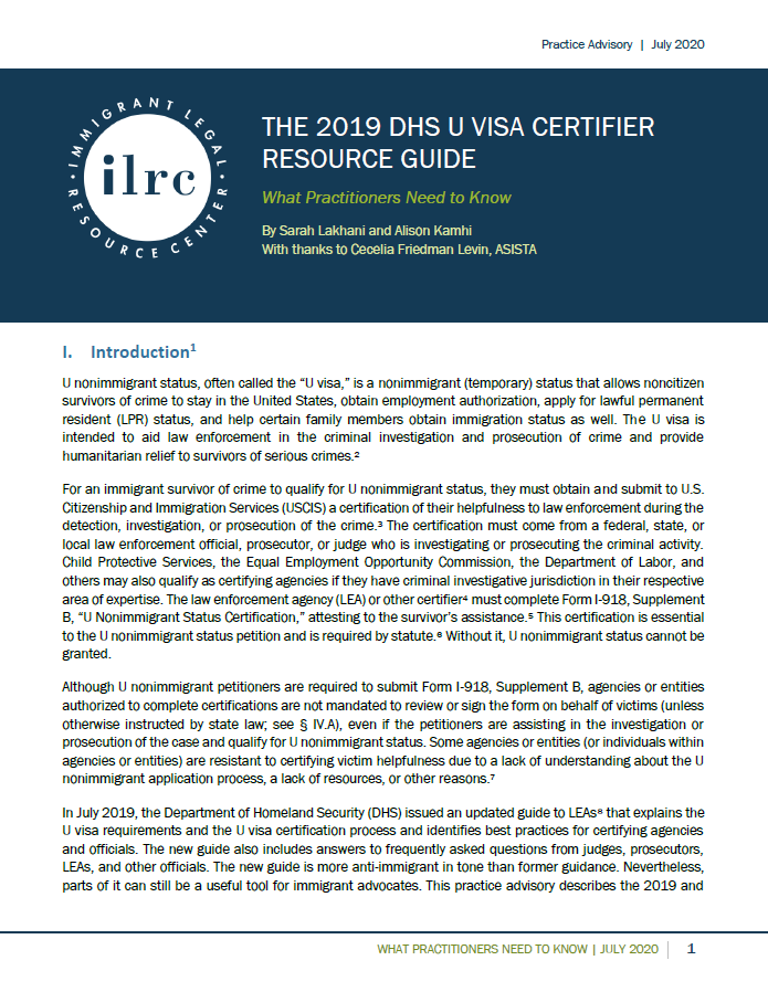 The 2019 DHS U Visa Certifier Resource Guide: What Practitioners Need ...