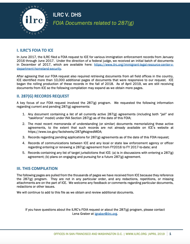 287(g) FOIA Documents | Immigrant Legal Resource Center | ILRC