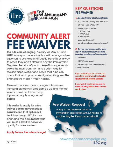 Fee Waiver Community Alert | Immigrant Legal Resource Center | ILRC