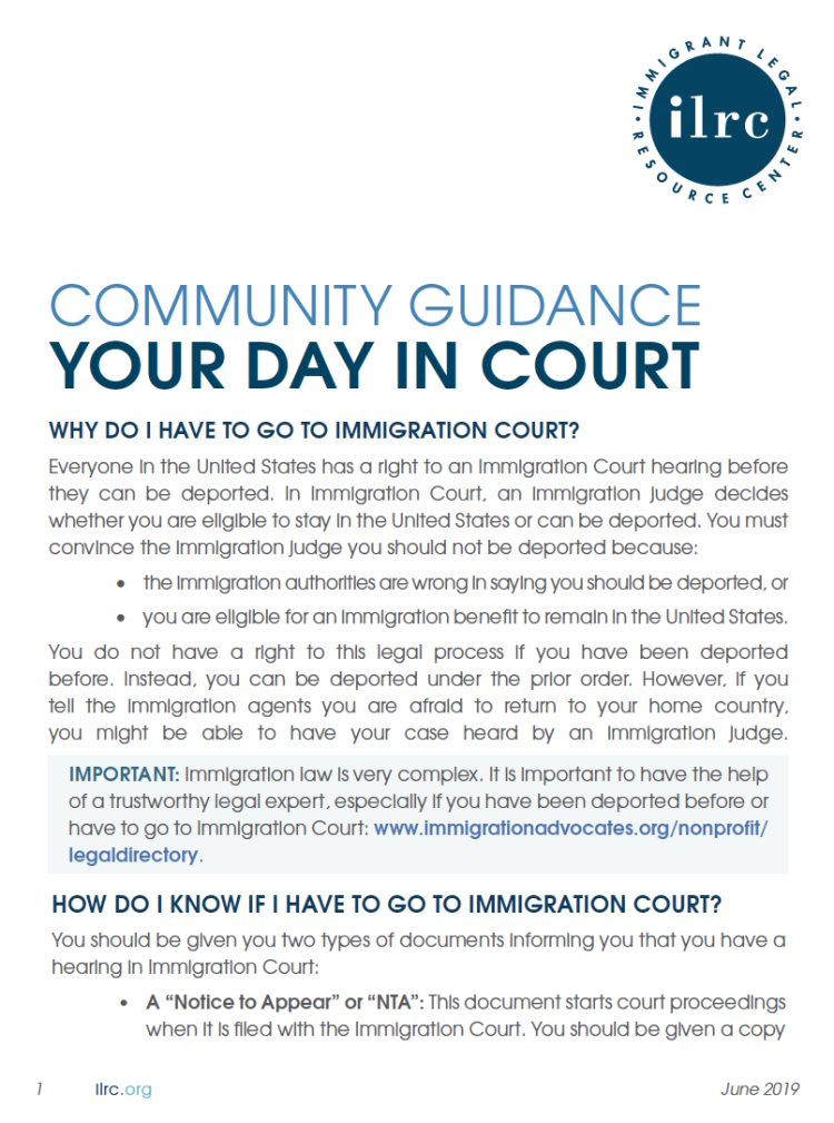 Community Guidance: Your Day in Court | Immigrant Legal Resource Center ...
