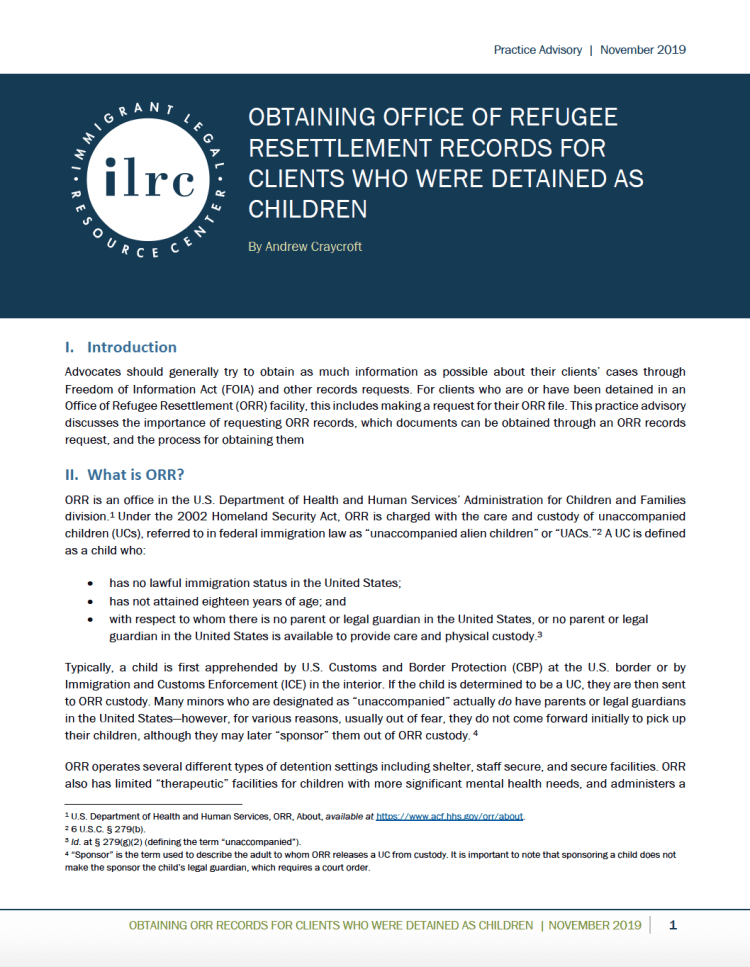 Obtaining Office of Refugee Resettlement Records for Clients Who Were ...