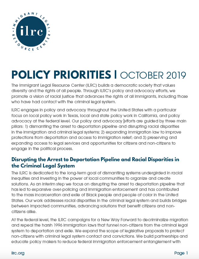 ILRC Policy Priorities | Immigrant Legal Resource Center | ILRC