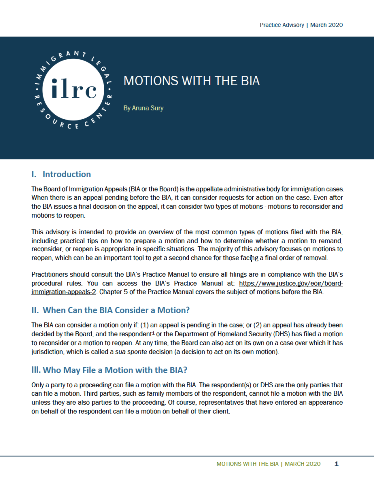 Motions with the BIA | Immigrant Legal Resource Center | ILRC