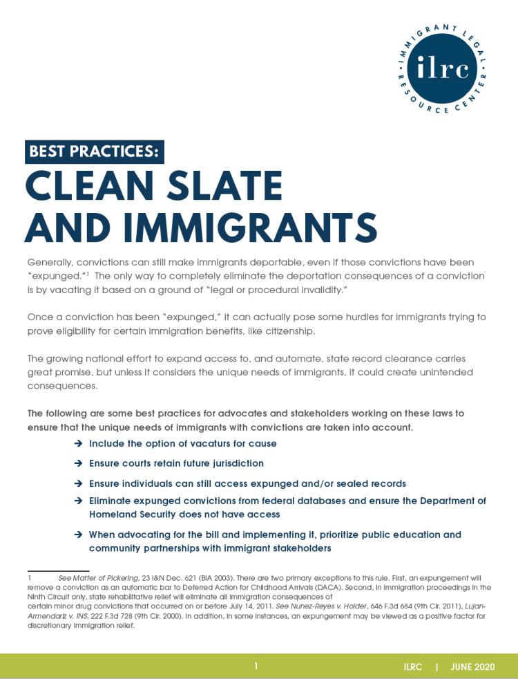Best Practices: Clean Slate and Immigrants | Immigrant Legal Resource ...