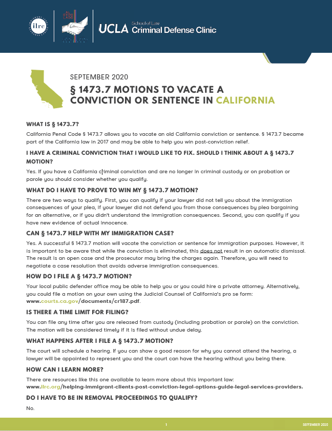 § 1473.7 Motions to Vacate a Conviction or Sentence in California ...