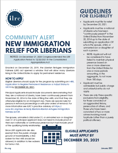 Community Alert: New Immigration Relief for Liberians (LRIF ...