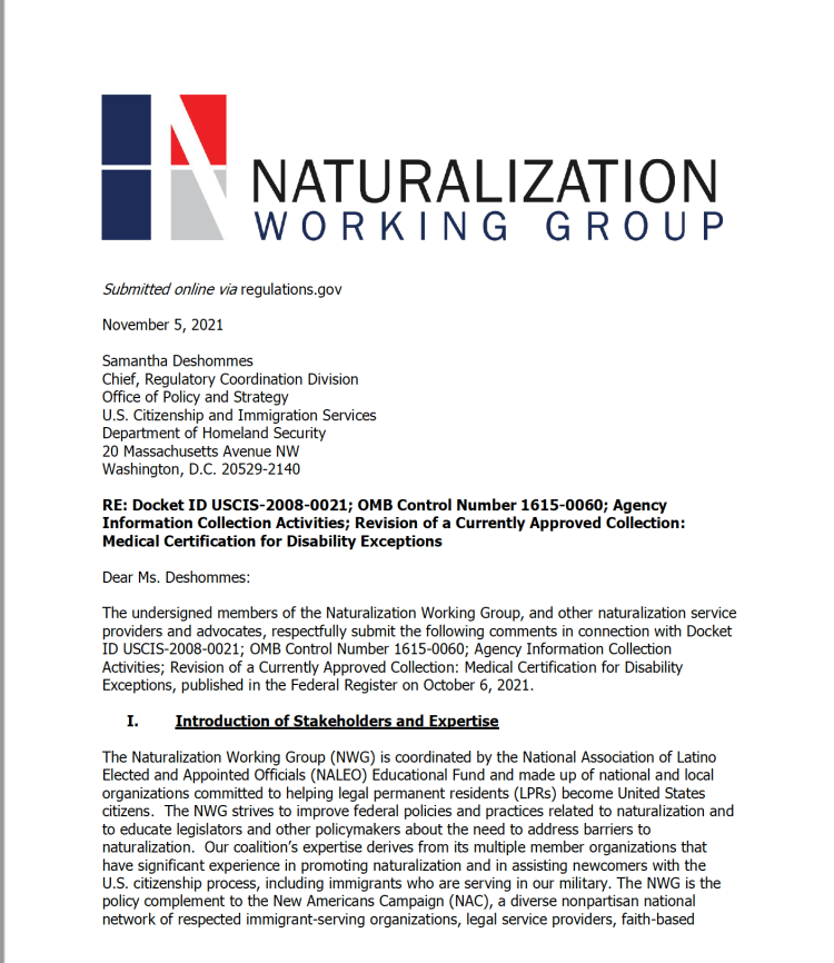 Advocacy Comment on the N-648 Naturalization Disability Waiver Form ...