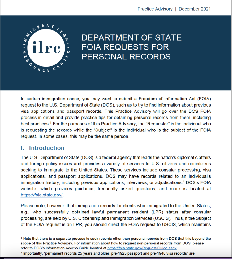 Department of State FOIA Requests for Personal Records | Immigrant ...