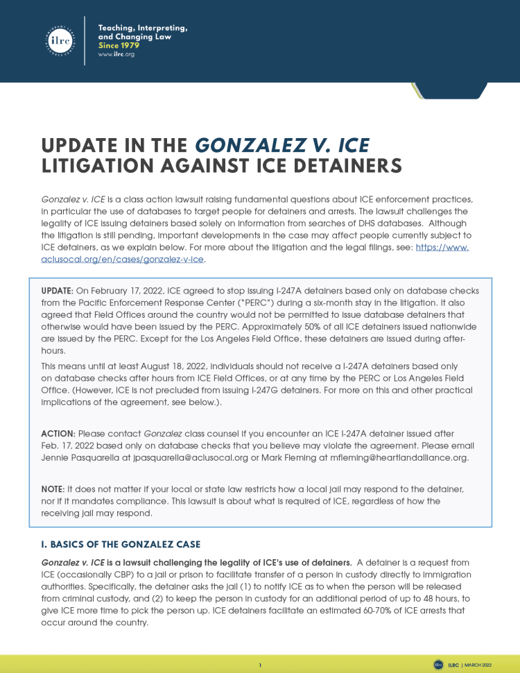 Explaining the Gonzalez v. ICE Litigation Against Ice Detainers ...