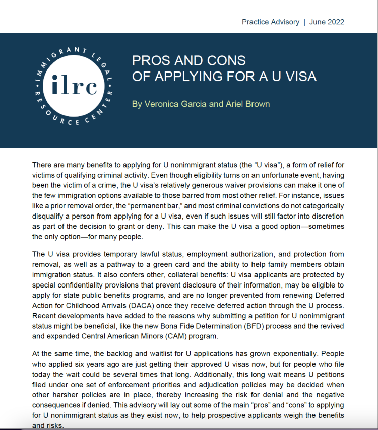 Pros and Cons of Applying for a U Visa | Immigrant Legal Resource ...