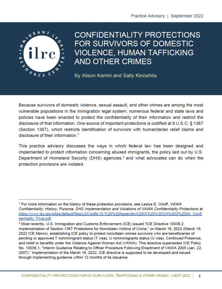 Confidentiality Protections for Survivors of Domestic Violence, Human ...